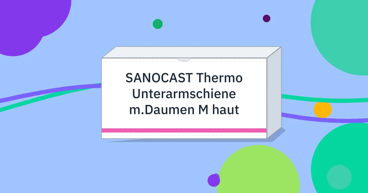 Symbolbild: Packung mit der Aufschrift SANOCAST Thermo Unterarmschiene m.Daumen M haut (PZN 15260729) – Verfügbarkeit und Bezug in Apotheken in Frankfurt am Main