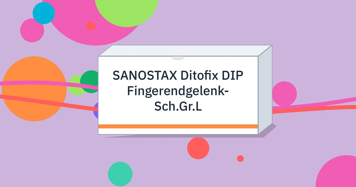 Symbolbild: Packung mit der Aufschrift SANOSTAX Ditofix DIP Fingerendgelenk-Sch.Gr.L (PZN 11604712) – Verfügbarkeit und Bezug in Apotheken in Frankfurt am Main