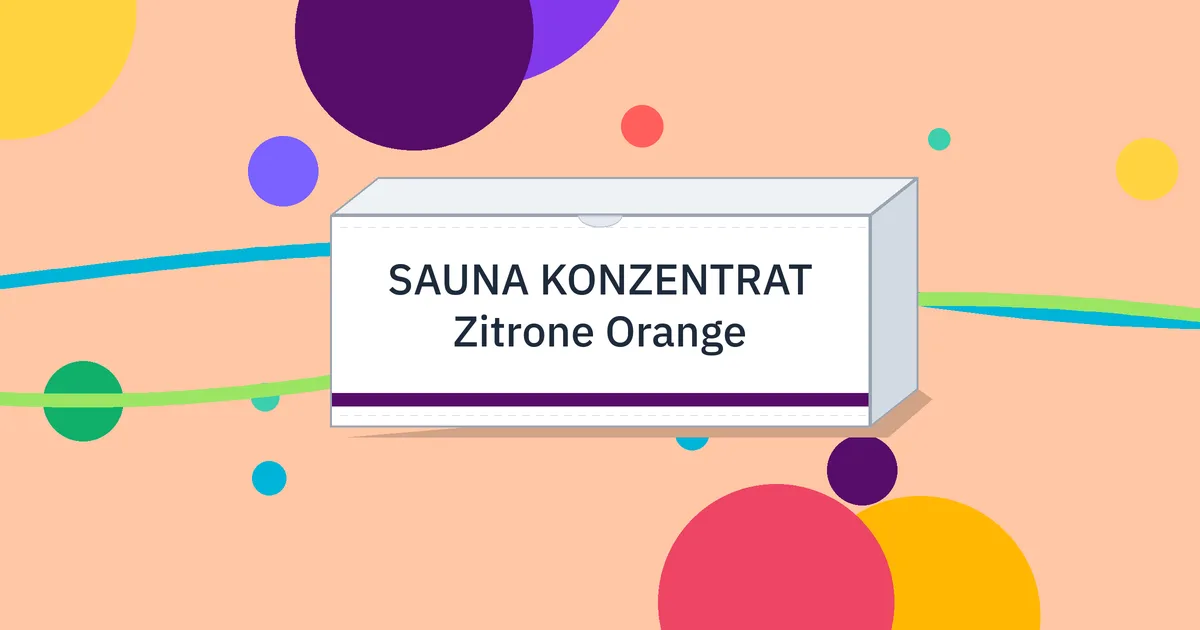 Symbolbild: Packung mit der Aufschrift SAUNA KONZENTRAT Zitrone Orange (PZN 07765898) – Verfügbarkeit und Bezug in Apotheken in Frankfurt am Main