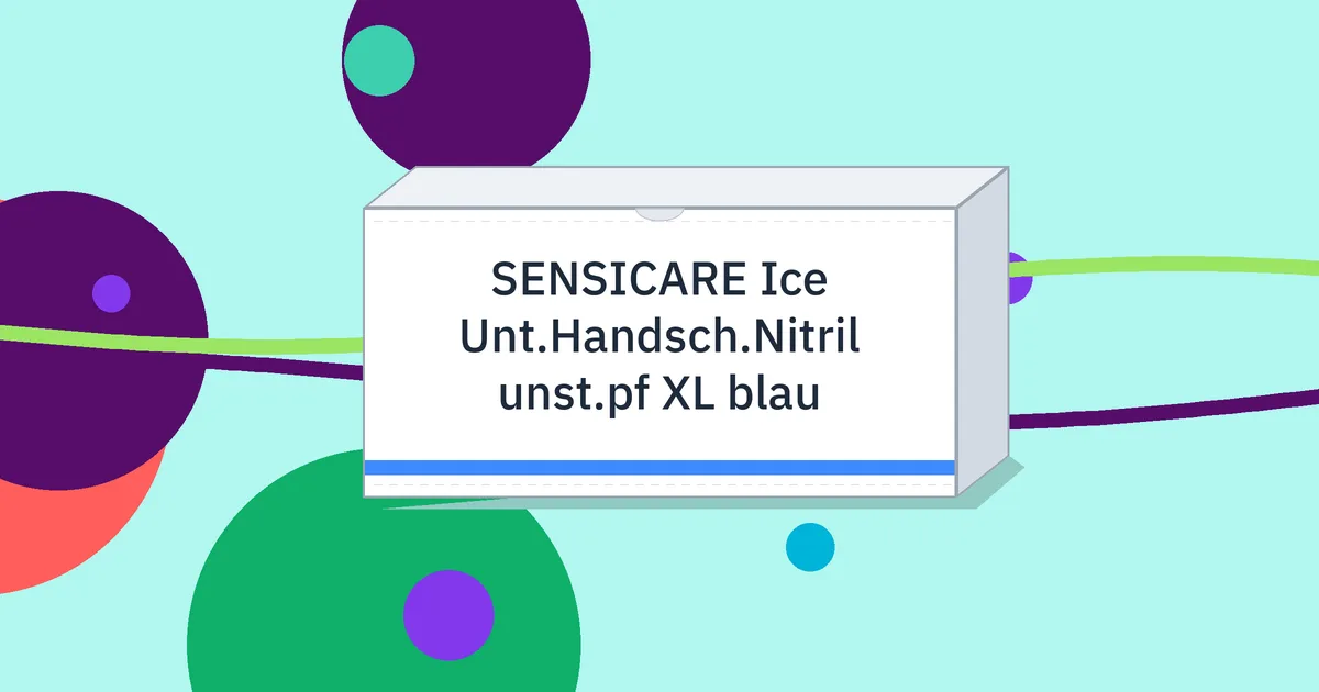 Symbolbild: Packung mit der Aufschrift SENSICARE Ice Unt.Handsch.Nitril unst.pf XL blau (PZN 16210389) – Verfügbarkeit und Bezug in Apotheken in Frankfurt am Main