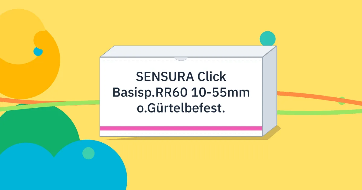 Symbolbild: Packung mit der Aufschrift SENSURA Click Basisp.RR60 10-55mm o.Gürtelbefest. (PZN 05917447) – Verfügbarkeit und Bezug in Apotheken in Frankfurt am Main