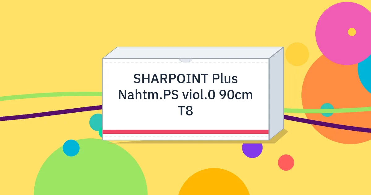 Symbolbild: Packung mit der Aufschrift SHARPOINT Plus Nahtm.PS viol.0 90cm T8 (PZN 17995228) – Verfügbarkeit und Bezug in Apotheken in Frankfurt am Main