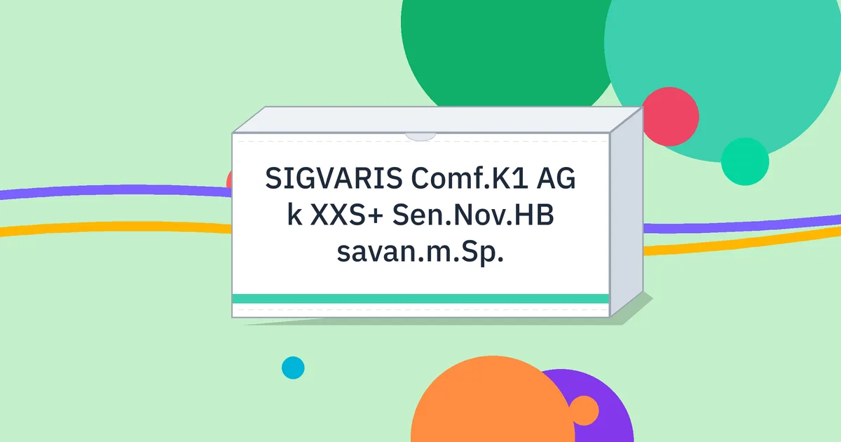 Symbolbild: Packung mit der Aufschrift SIGVARIS Comf.K1 AG k XXS+ Sen.Nov.HB savan.m.Sp. (PZN 17103649) – Verfügbarkeit und Bezug in Apotheken in Frankfurt am Main