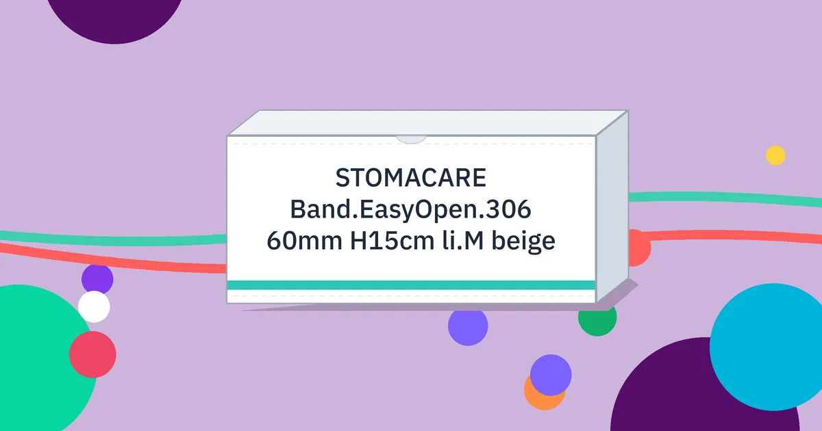 Symbolbild: Packung mit der Aufschrift STOMACARE Band.EasyOpen.306 60mm H15cm li.M beige (PZN 07665642) – Verfügbarkeit und Bezug in Apotheken in Frankfurt am Main