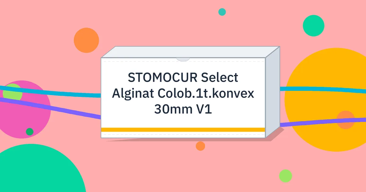 Symbolbild: Packung mit der Aufschrift STOMOCUR Select Alginat Colob.1t.konvex 30mm V1 (PZN 18198824) – Verfügbarkeit und Bezug in Apotheken in Frankfurt am Main
