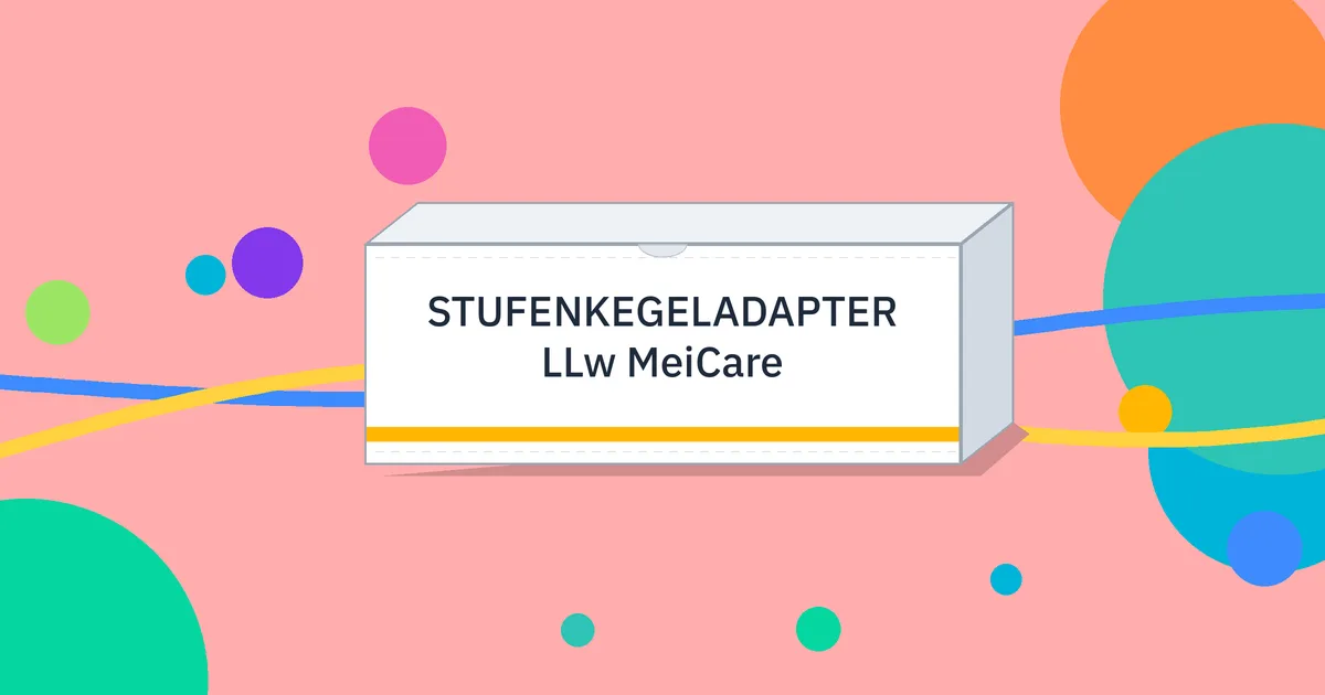 Symbolbild: Packung mit der Aufschrift STUFENKEGELADAPTER LLw MeiCare (PZN 20223452) – Verfügbarkeit und Bezug in Apotheken in Frankfurt am Main