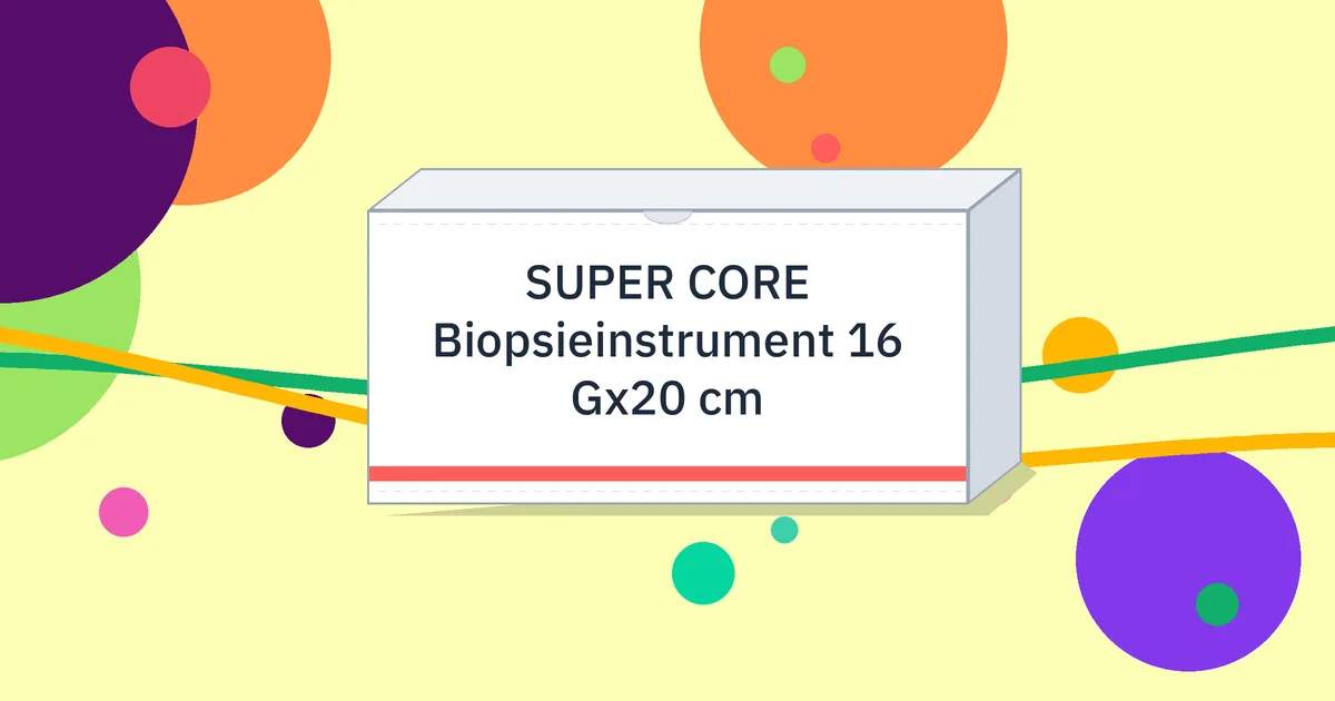 Symbolbild: Packung mit der Aufschrift SUPER CORE Biopsieinstrument 16 Gx20 cm (PZN 06770785) – Verfügbarkeit und Bezug in Apotheken in Frankfurt am Main