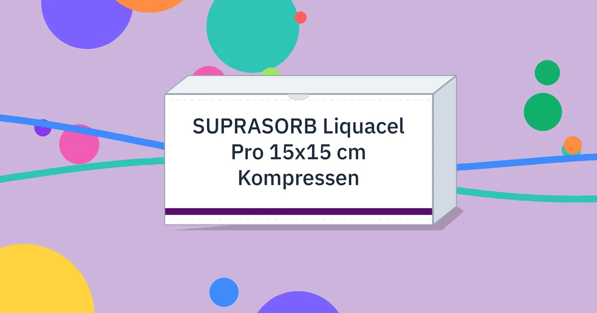 Symbolbild: Packung mit der Aufschrift SUPRASORB Liquacel Pro 15x15 cm Kompressen (PZN 18772677) – Verfügbarkeit und Bezug in Apotheken in Frankfurt am Main