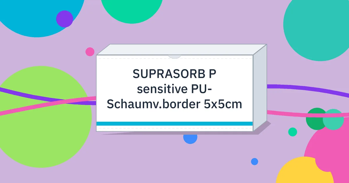 Symbolbild: Packung mit der Aufschrift SUPRASORB P sensitive PU-Schaumv.border 5x5cm (PZN 20611562) – Verfügbarkeit und Bezug in Apotheken in Frankfurt am Main