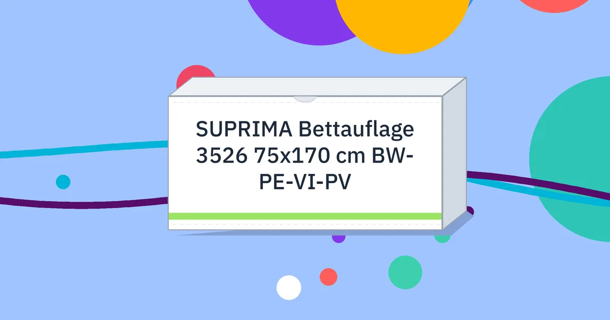 Symbolbild: Packung mit der Aufschrift SUPRIMA Bettauflage 3526 75x170 cm BW-PE-VI-PV (PZN 01368357) – Verfügbarkeit und Bezug in Apotheken in Frankfurt am Main