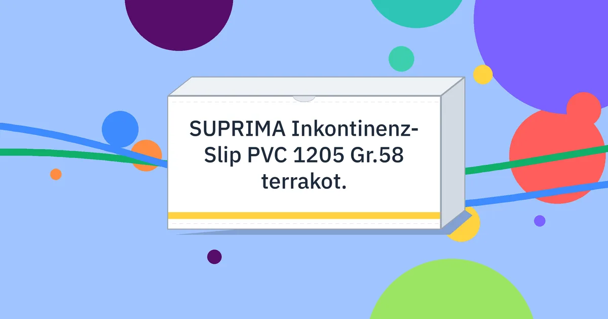Symbolbild: Packung mit der Aufschrift SUPRIMA Inkontinenz-Slip PVC 1205 Gr.58 terrakot. (PZN 00414138) – Verfügbarkeit und Bezug in Apotheken in Frankfurt am Main