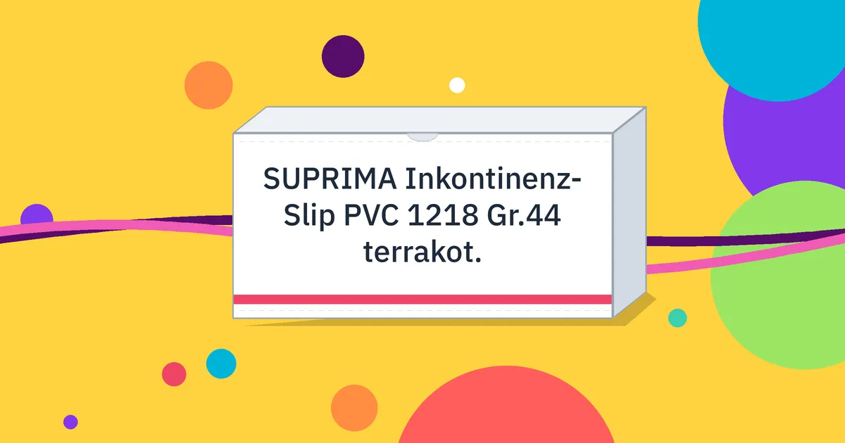 Symbolbild: Packung mit der Aufschrift SUPRIMA Inkontinenz-Slip PVC 1218 Gr.44 terrakot. (PZN 02588931) – Verfügbarkeit und Bezug in Apotheken in Frankfurt am Main