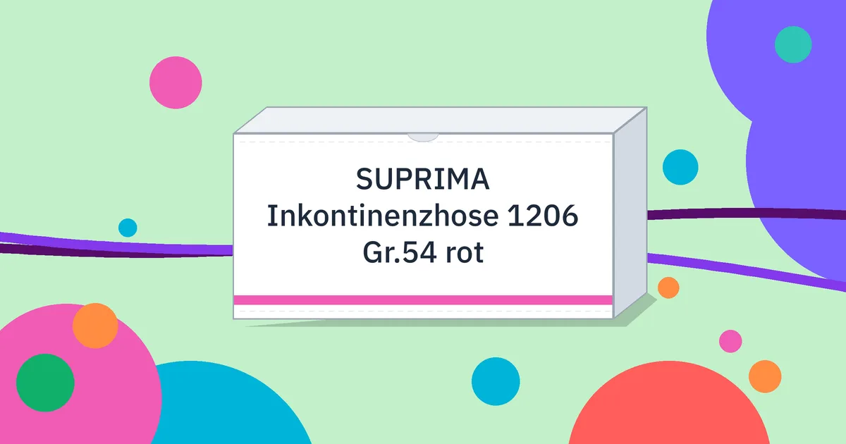 Symbolbild: Packung mit der Aufschrift SUPRIMA Inkontinenzhose 1206 Gr.54 rot (PZN 01513380) – Verfügbarkeit und Bezug in Apotheken in Frankfurt am Main