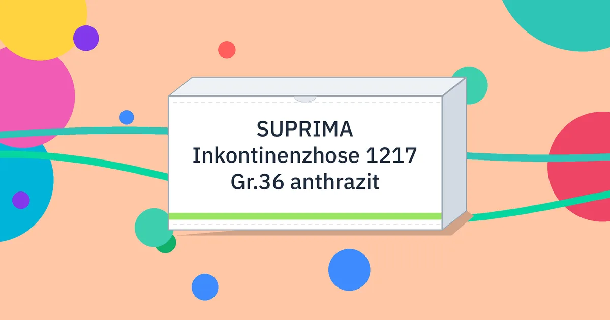 Symbolbild: Packung mit der Aufschrift SUPRIMA Inkontinenzhose 1217 Gr.36 anthrazit (PZN 19174116) – Verfügbarkeit und Bezug in Apotheken in Frankfurt am Main
