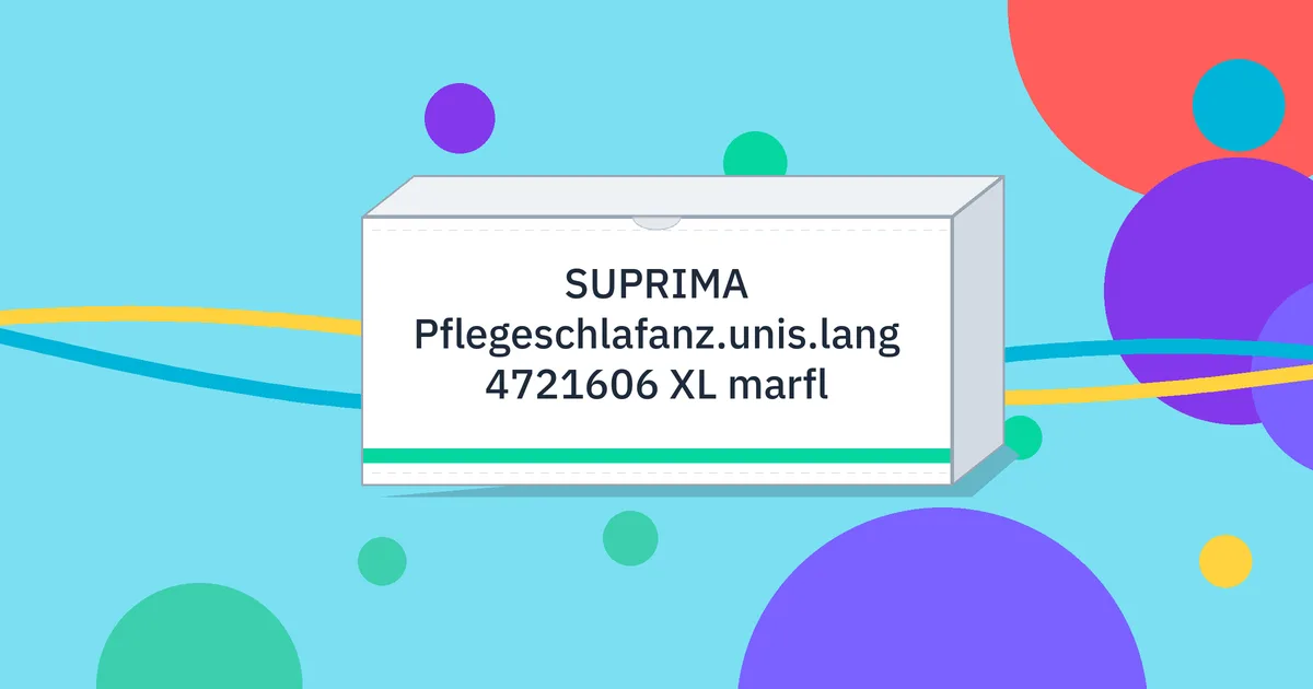 Symbolbild: Packung mit der Aufschrift SUPRIMA Pflegeschlafanz.unis.lang 4721606 XL marfl (PZN 18400993) – Verfügbarkeit und Bezug in Apotheken in Frankfurt am Main