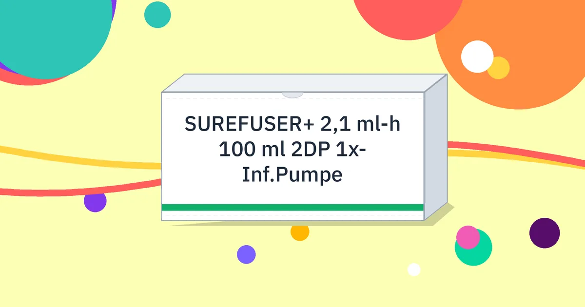 Symbolbild: Packung mit der Aufschrift SUREFUSER+ 2,1 ml-h 100 ml 2DP 1x-Inf.Pumpe (PZN 11636675) – Verfügbarkeit und Bezug in Apotheken in Frankfurt am Main