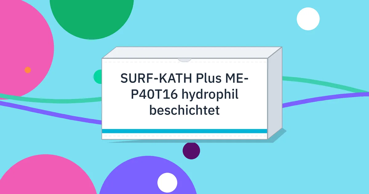 Symbolbild: Packung mit der Aufschrift SURF-KATH Plus ME-P40T16 hydrophil beschichtet (PZN 05737159) – Verfügbarkeit und Bezug in Apotheken in Frankfurt am Main