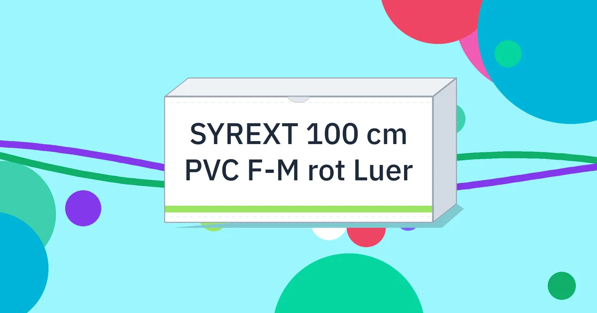 Symbolbild: Packung mit der Aufschrift SYREXT 100 cm PVC F-M rot Luer (PZN 17898442) – Verfügbarkeit und Bezug in Apotheken in Frankfurt am Main