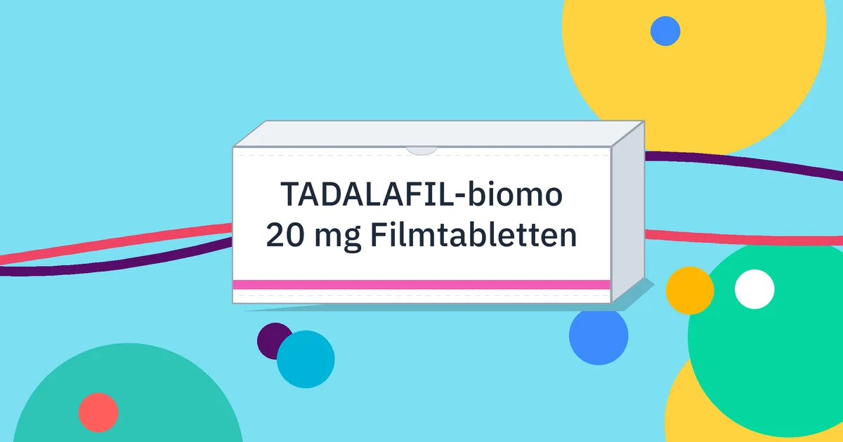 Symbolbild: Packung mit der Aufschrift TADALAFIL-biomo 20 mg Filmtabletten (PZN 12725524) – Verfügbarkeit und Bezug in Apotheken in Frankfurt am Main