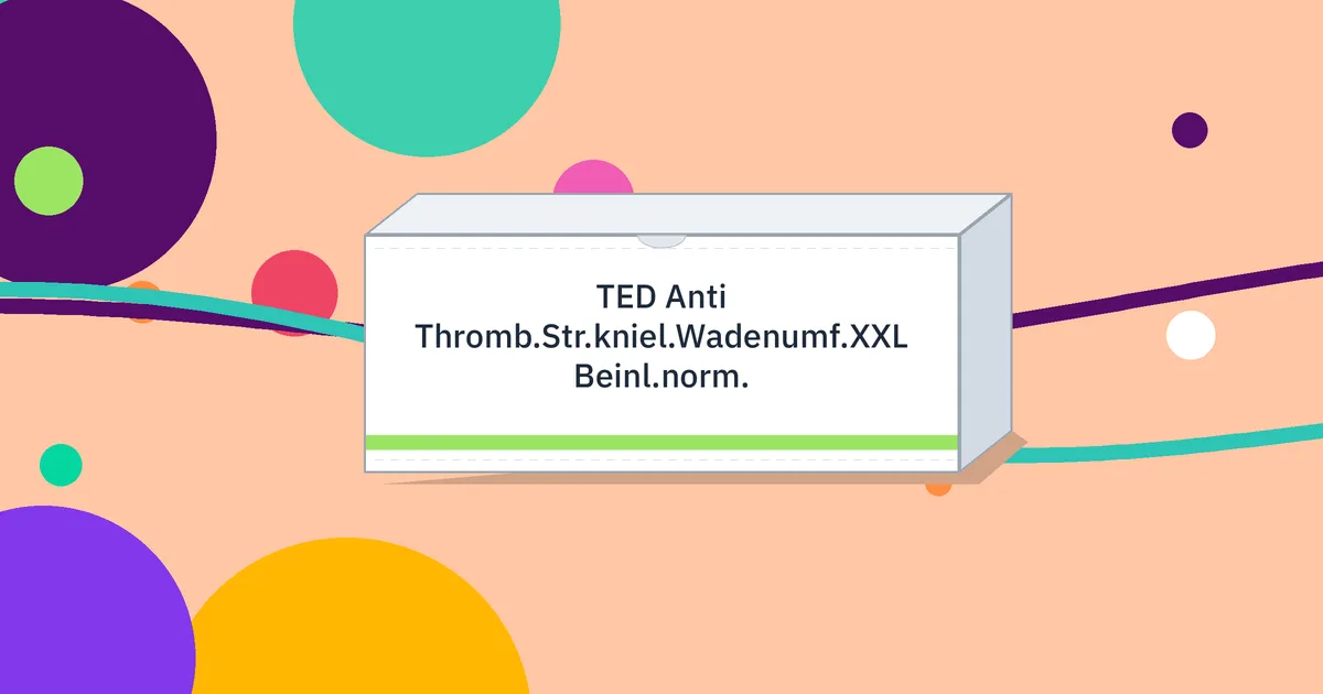 Symbolbild: Packung mit der Aufschrift TED Anti Thromb.Str.kniel.Wadenumf.XXL Beinl.norm. (PZN 12378063) – Verfügbarkeit und Bezug in Apotheken in Frankfurt am Main