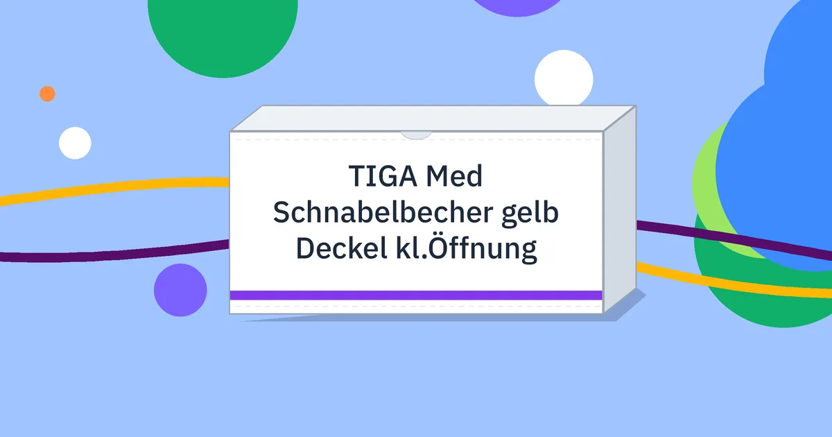 Symbolbild: Packung mit der Aufschrift TIGA Med Schnabelbecher gelb Deckel kl.Öffnung (PZN 06839241) – Verfügbarkeit und Bezug in Apotheken in Frankfurt am Main