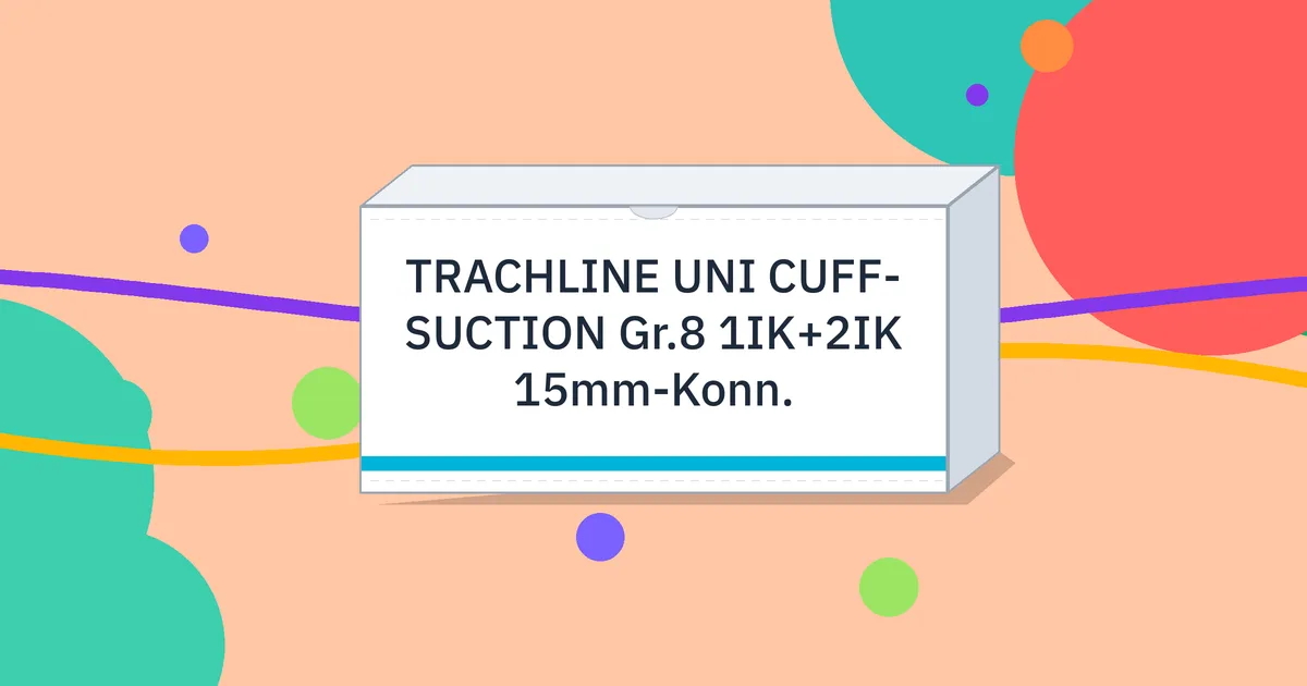 Symbolbild: Packung mit der Aufschrift TRACHLINE UNI CUFF-SUCTION Gr.8 1IK+2IK 15mm-Konn. (PZN 17156309) – Verfügbarkeit und Bezug in Apotheken in Frankfurt am Main