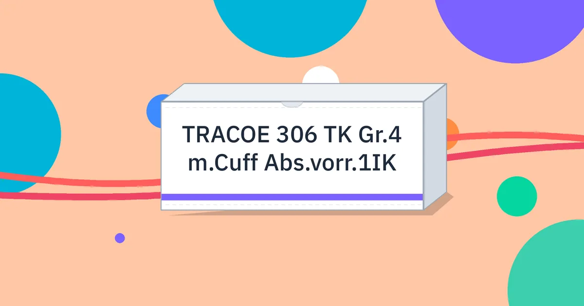 Symbolbild: Packung mit der Aufschrift TRACOE 306 TK Gr.4 m.Cuff Abs.vorr.1IK (PZN 00920404) – Verfügbarkeit und Bezug in Apotheken in Frankfurt am Main