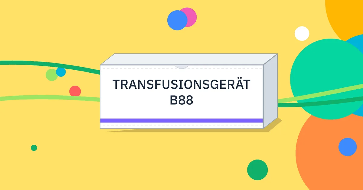 Symbolbild: Packung mit der Aufschrift TRANSFUSIONSGERÄT B88 (PZN 11216306) – Verfügbarkeit und Bezug in Apotheken in Frankfurt am Main