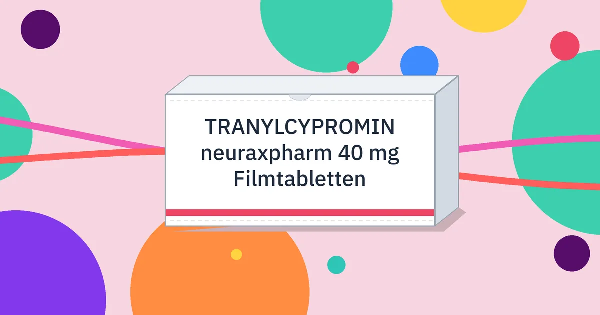 Symbolbild: Packung mit der Aufschrift TRANYLCYPROMIN neuraxpharm 40 mg Filmtabletten (PZN 17482894) – Verfügbarkeit und Bezug in Apotheken in Frankfurt am Main