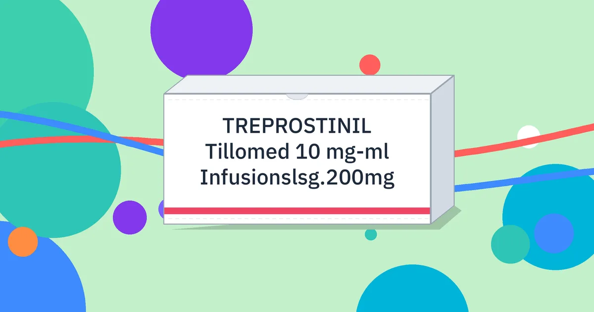 Symbolbild: Packung mit der Aufschrift TREPROSTINIL Tillomed 10 mg-ml Infusionslsg.200mg (PZN 17196332) – Verfügbarkeit und Bezug in Apotheken in Frankfurt am Main