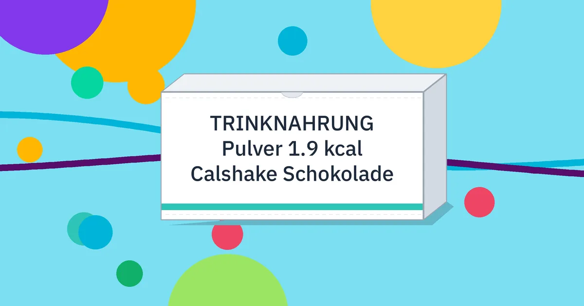Symbolbild: Packung mit der Aufschrift TRINKNAHRUNG Pulver 1.9 kcal Calshake Schokolade (PZN 13968683) – Verfügbarkeit und Bezug in Apotheken in Frankfurt am Main