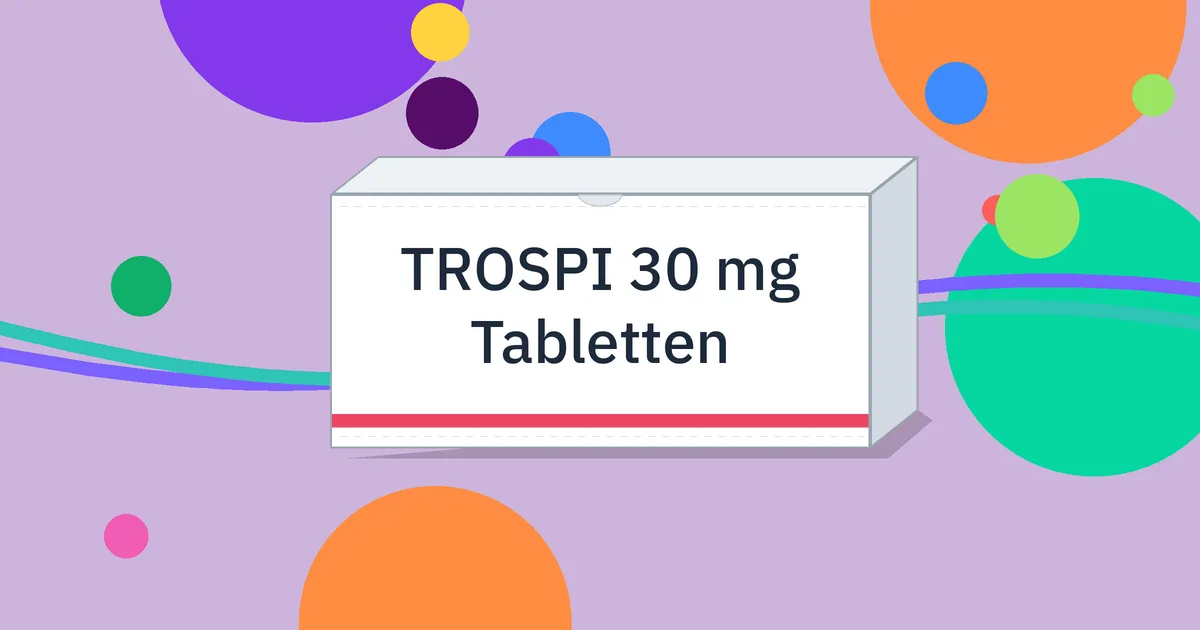 Symbolbild: Packung mit der Aufschrift TROSPI 30 mg Tabletten (PZN 08909359) – Verfügbarkeit und Bezug in Apotheken in Frankfurt am Main