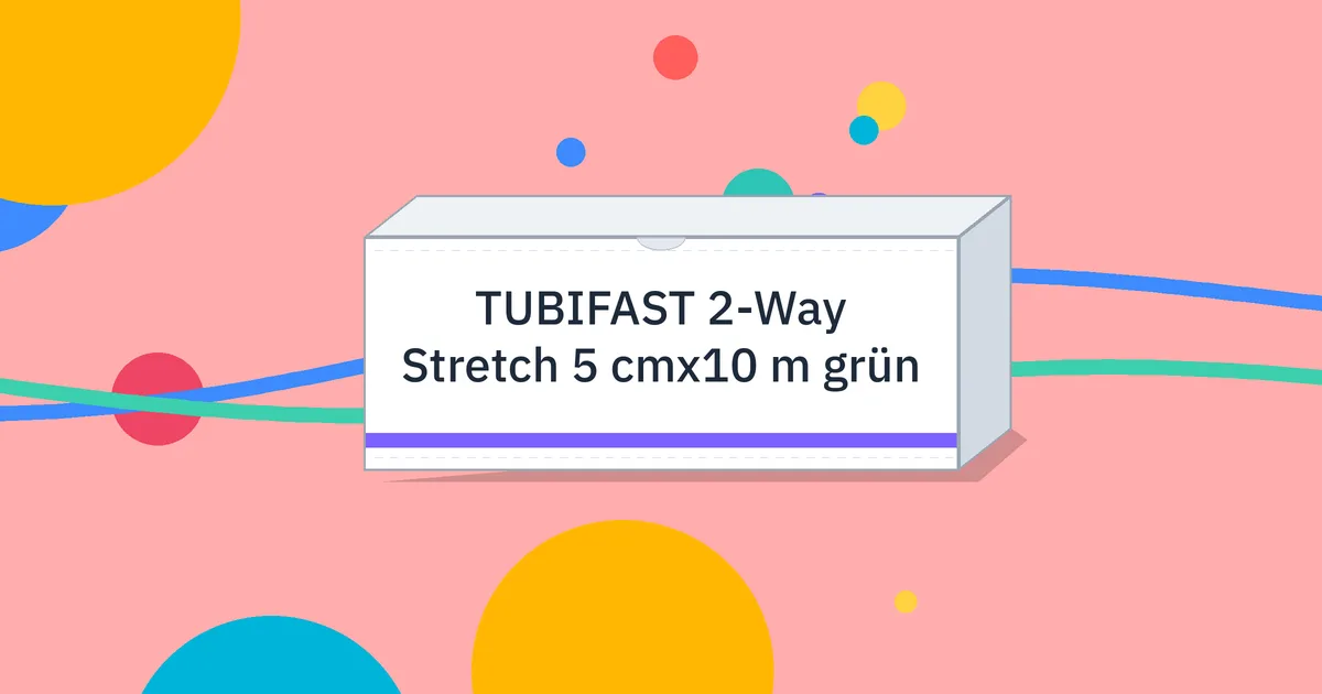 Symbolbild: Packung mit der Aufschrift TUBIFAST 2-Way Stretch 5 cmx10 m grün (PZN 11003326) – Verfügbarkeit und Bezug in Apotheken in Frankfurt am Main