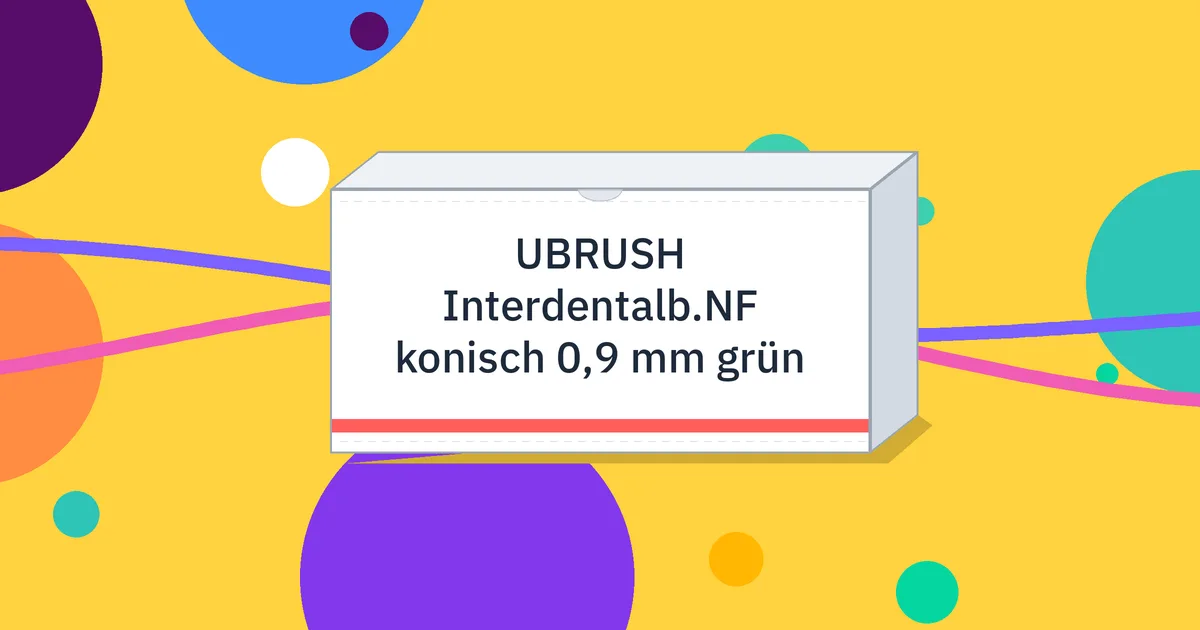 Symbolbild: Packung mit der Aufschrift UBRUSH Interdentalb.NF konisch 0,9 mm grün (PZN 14817325) – Verfügbarkeit und Bezug in Apotheken in Frankfurt am Main