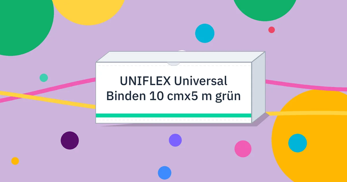 Symbolbild: Packung mit der Aufschrift UNIFLEX Universal Binden 10 cmx5 m grün (PZN 08540115) – Verfügbarkeit und Bezug in Apotheken in Frankfurt am Main
