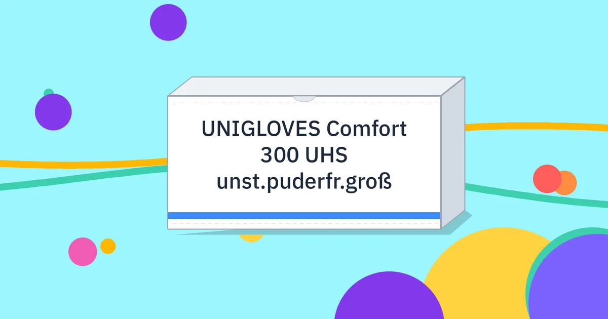 Symbolbild: Packung mit der Aufschrift UNIGLOVES Comfort 300 UHS unst.puderfr.groß (PZN 06774122) – Verfügbarkeit und Bezug in Apotheken in Frankfurt am Main