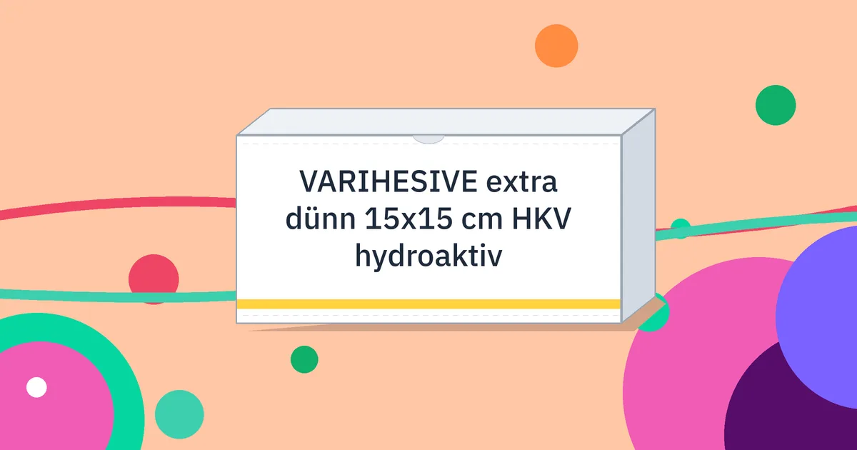 Symbolbild: Packung mit der Aufschrift VARIHESIVE extra dünn 15x15 cm HKV hydroaktiv (PZN 03892660) – Verfügbarkeit und Bezug in Apotheken in Frankfurt am Main