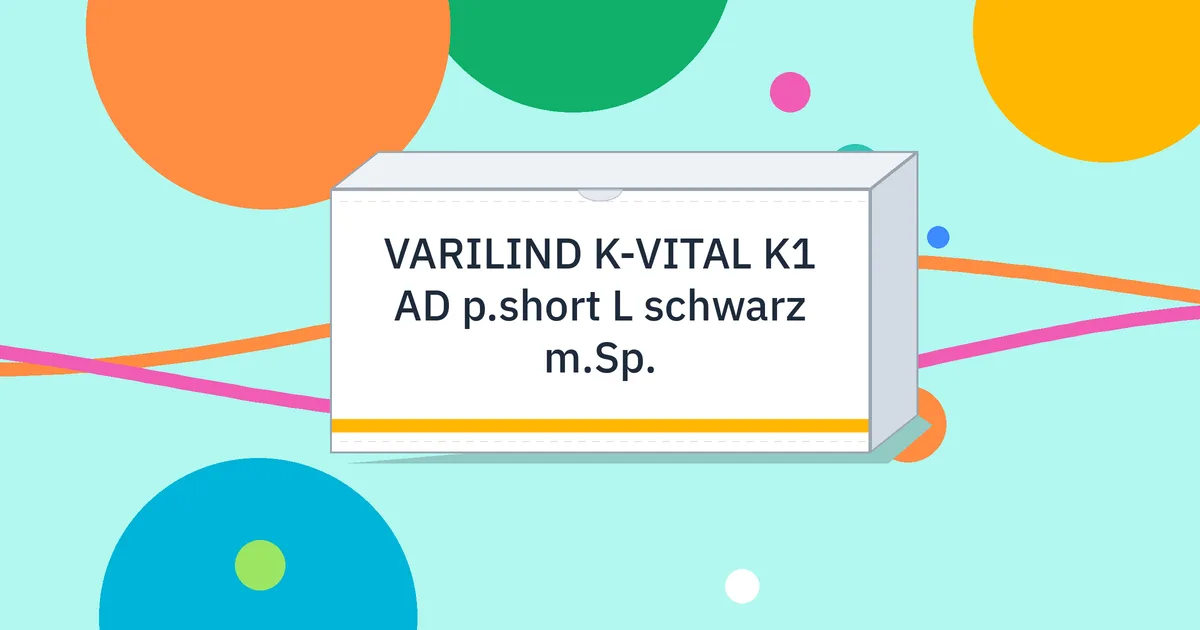 Symbolbild: Packung mit der Aufschrift VARILIND K-VITAL K1 AD p.short L schwarz m.Sp. (PZN 20566695) – Verfügbarkeit und Bezug in Apotheken in Frankfurt am Main