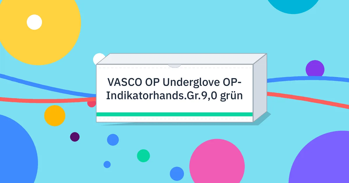 Symbolbild: Packung mit der Aufschrift VASCO OP Underglove OP-Indikatorhands.Gr.9,0 grün (PZN 12581315) – Verfügbarkeit und Bezug in Apotheken in Frankfurt am Main