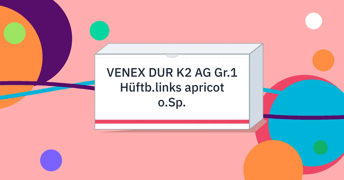 Symbolbild: Packung mit der Aufschrift VENEX DUR K2 AG Gr.1 Hüftb.links apricot o.Sp. (PZN 03229565) – Verfügbarkeit und Bezug in Apotheken in Frankfurt am Main