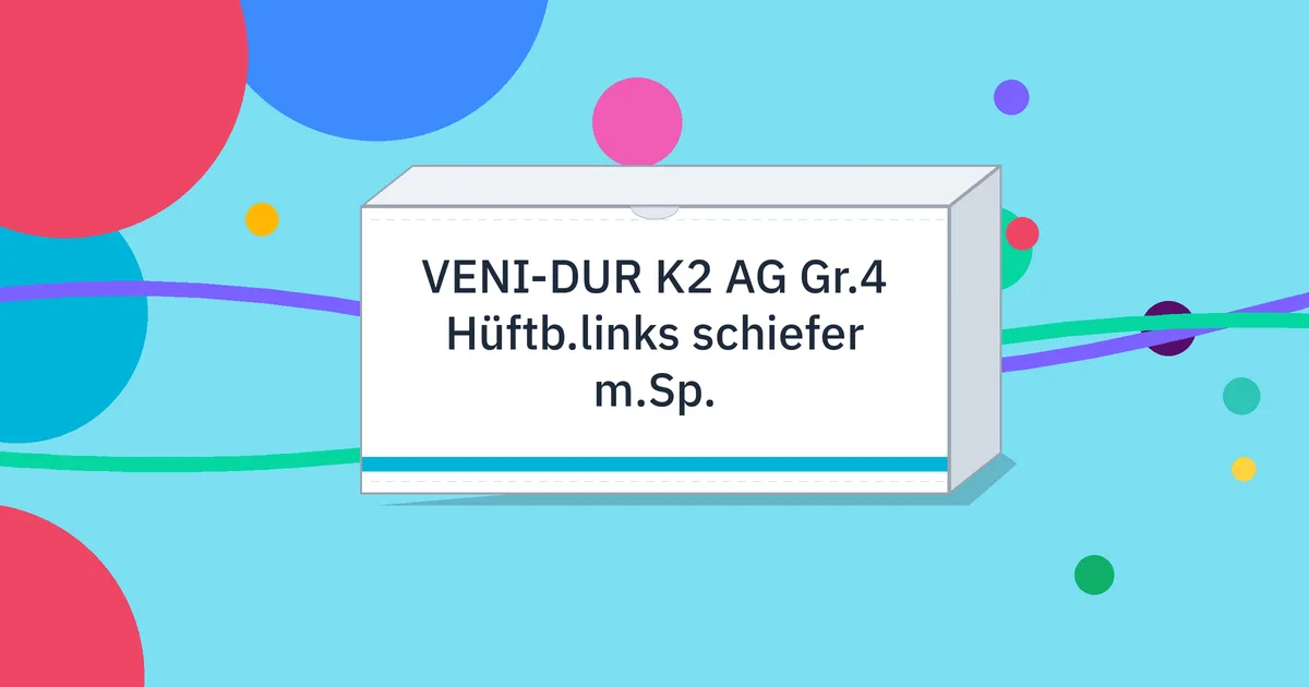 Symbolbild: Packung mit der Aufschrift VENI-DUR K2 AG Gr.4 Hüftb.links schiefer m.Sp. (PZN 03249409) – Verfügbarkeit und Bezug in Apotheken in Frankfurt am Main