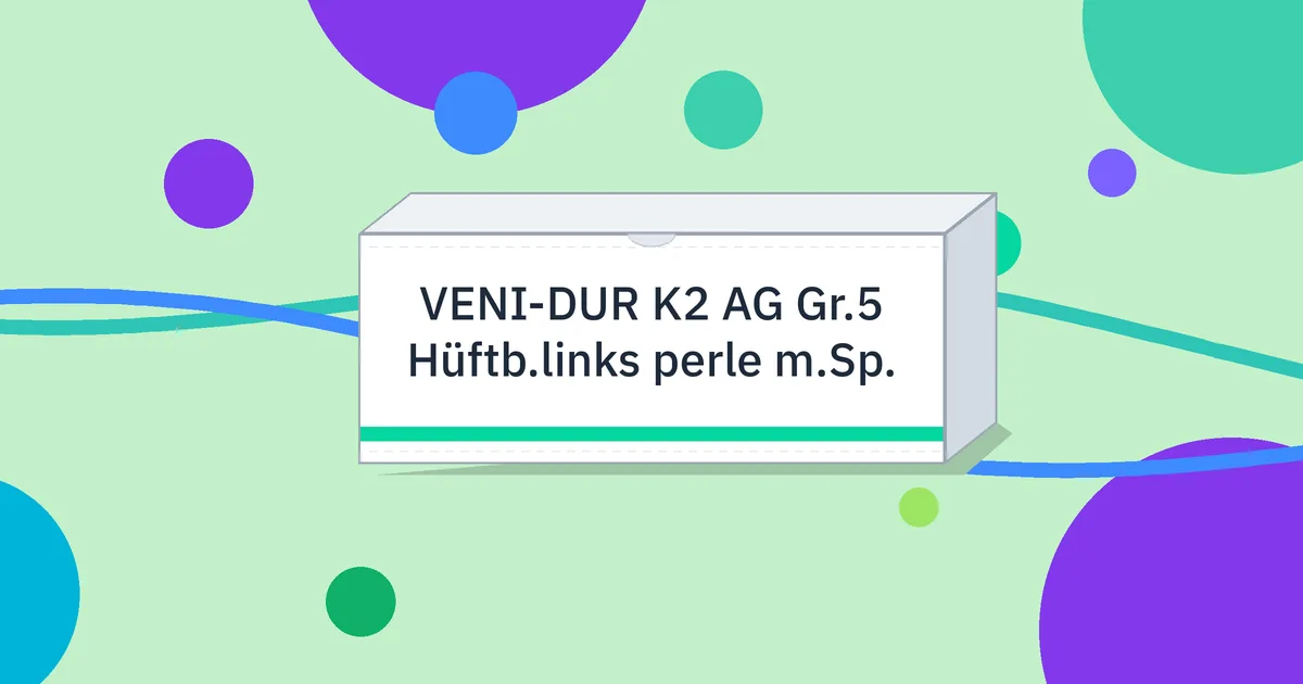 Symbolbild: Packung mit der Aufschrift VENI-DUR K2 AG Gr.5 Hüftb.links perle m.Sp. (PZN 03248166) – Verfügbarkeit und Bezug in Apotheken in Frankfurt am Main