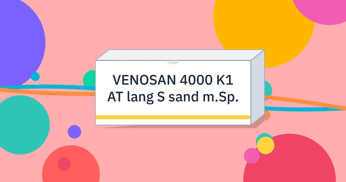 Symbolbild: Packung mit der Aufschrift VENOSAN 4000 K1 AT lang S sand m.Sp. (PZN 14421900) – Verfügbarkeit und Bezug in Apotheken in Frankfurt am Main