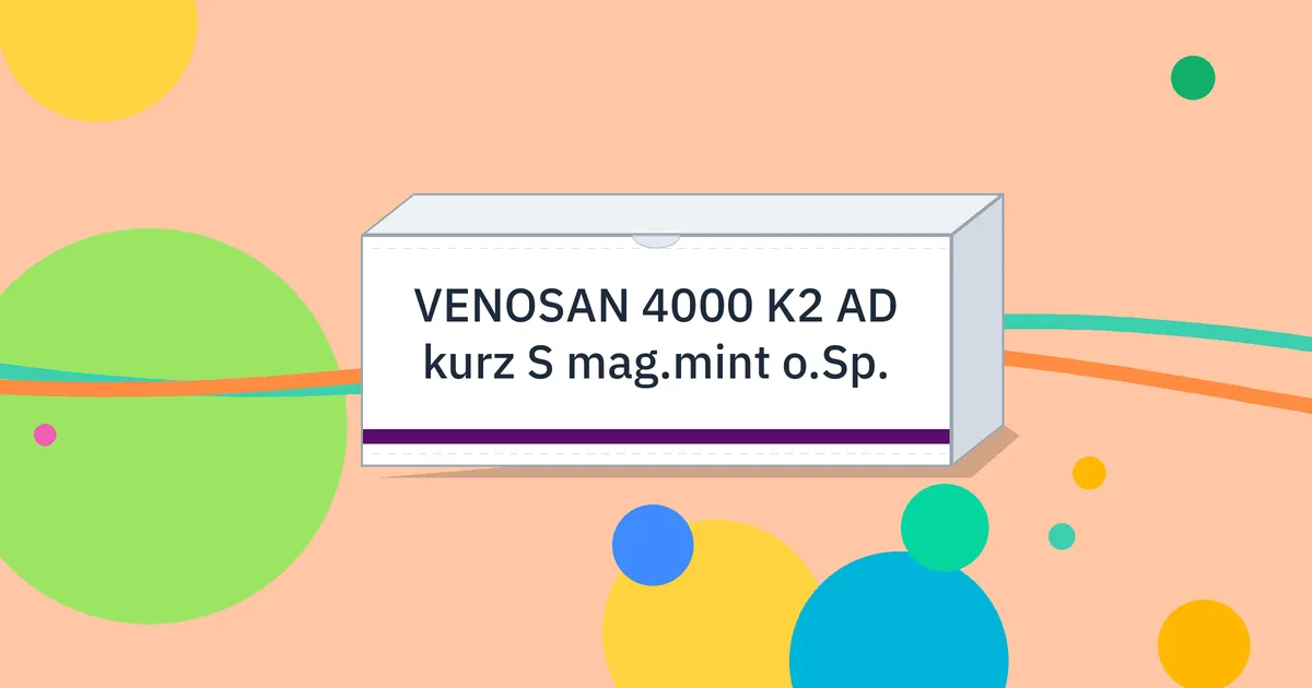 Symbolbild: Packung mit der Aufschrift VENOSAN 4000 K2 AD kurz S mag.mint o.Sp. (PZN 19153953) – Verfügbarkeit und Bezug in Apotheken in Frankfurt am Main