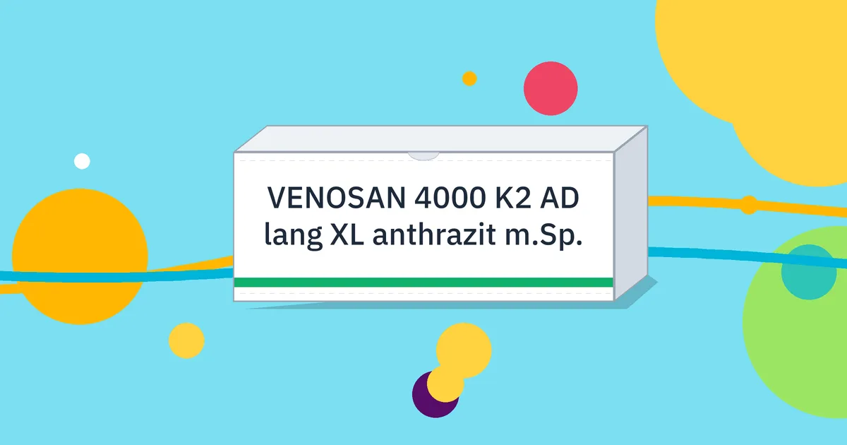Symbolbild: Packung mit der Aufschrift VENOSAN 4000 K2 AD lang XL anthrazit m.Sp. (PZN 16601546) – Verfügbarkeit und Bezug in Apotheken in Frankfurt am Main