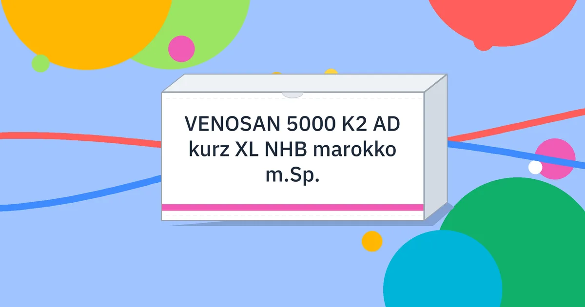 Symbolbild: Packung mit der Aufschrift VENOSAN 5000 K2 AD kurz XL NHB marokko m.Sp. (PZN 14431904) – Verfügbarkeit und Bezug in Apotheken in Frankfurt am Main