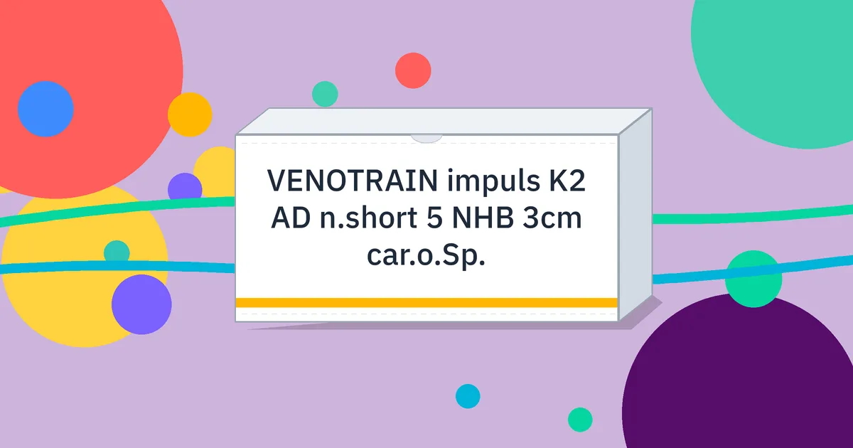 Symbolbild: Packung mit der Aufschrift VENOTRAIN impuls K2 AD n.short 5 NHB 3cm car.o.Sp. (PZN 08426827) – Verfügbarkeit und Bezug in Apotheken in Frankfurt am Main