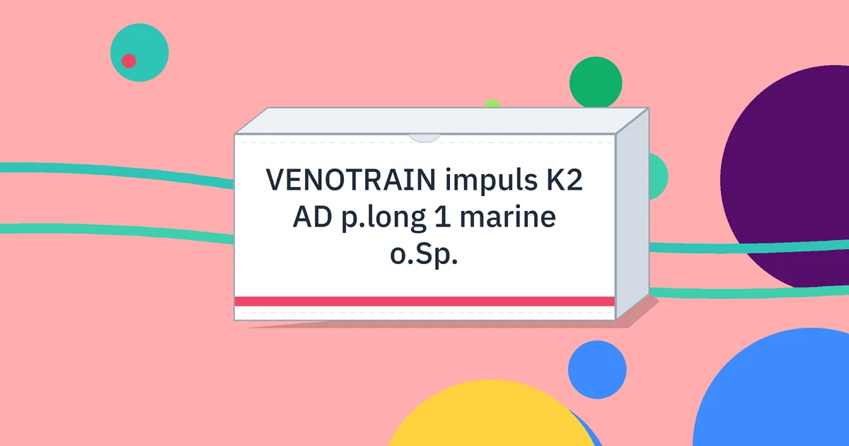 Symbolbild: Packung mit der Aufschrift VENOTRAIN impuls K2 AD p.long 1 marine o.Sp. (PZN 15221540) – Verfügbarkeit und Bezug in Apotheken in Frankfurt am Main