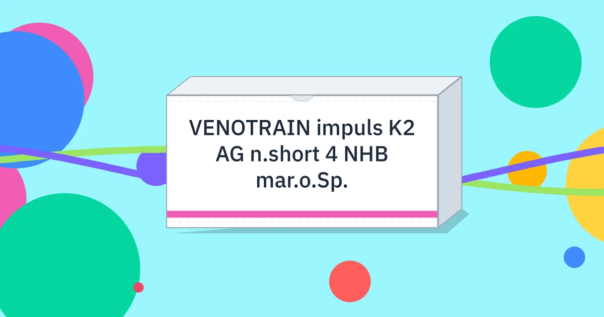 Symbolbild: Packung mit der Aufschrift VENOTRAIN impuls K2 AG n.short 4 NHB mar.o.Sp. (PZN 15214327) – Verfügbarkeit und Bezug in Apotheken in Frankfurt am Main