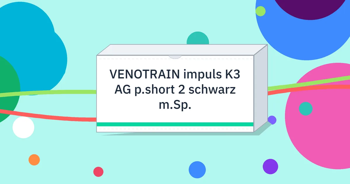 Symbolbild: Packung mit der Aufschrift VENOTRAIN impuls K3 AG p.short 2 schwarz m.Sp. (PZN 00497644) – Verfügbarkeit und Bezug in Apotheken in Frankfurt am Main